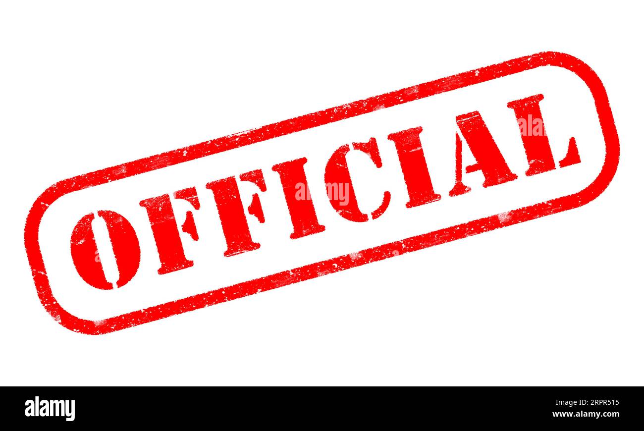 OFFICIAL red rubber worn out stamp text on white background Stock Photo ...