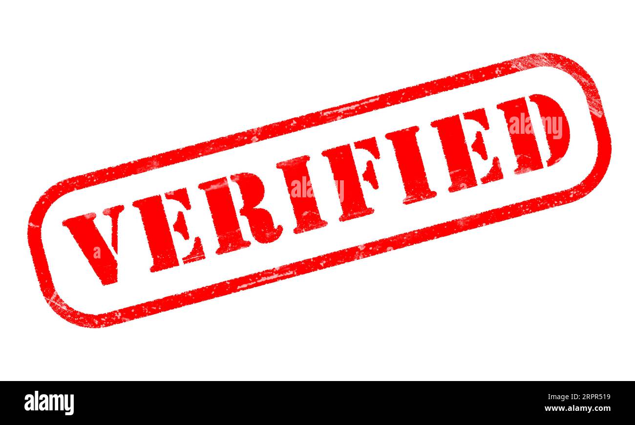 VERIFIED red rubber worn out stamp text on white background Stock Photo ...