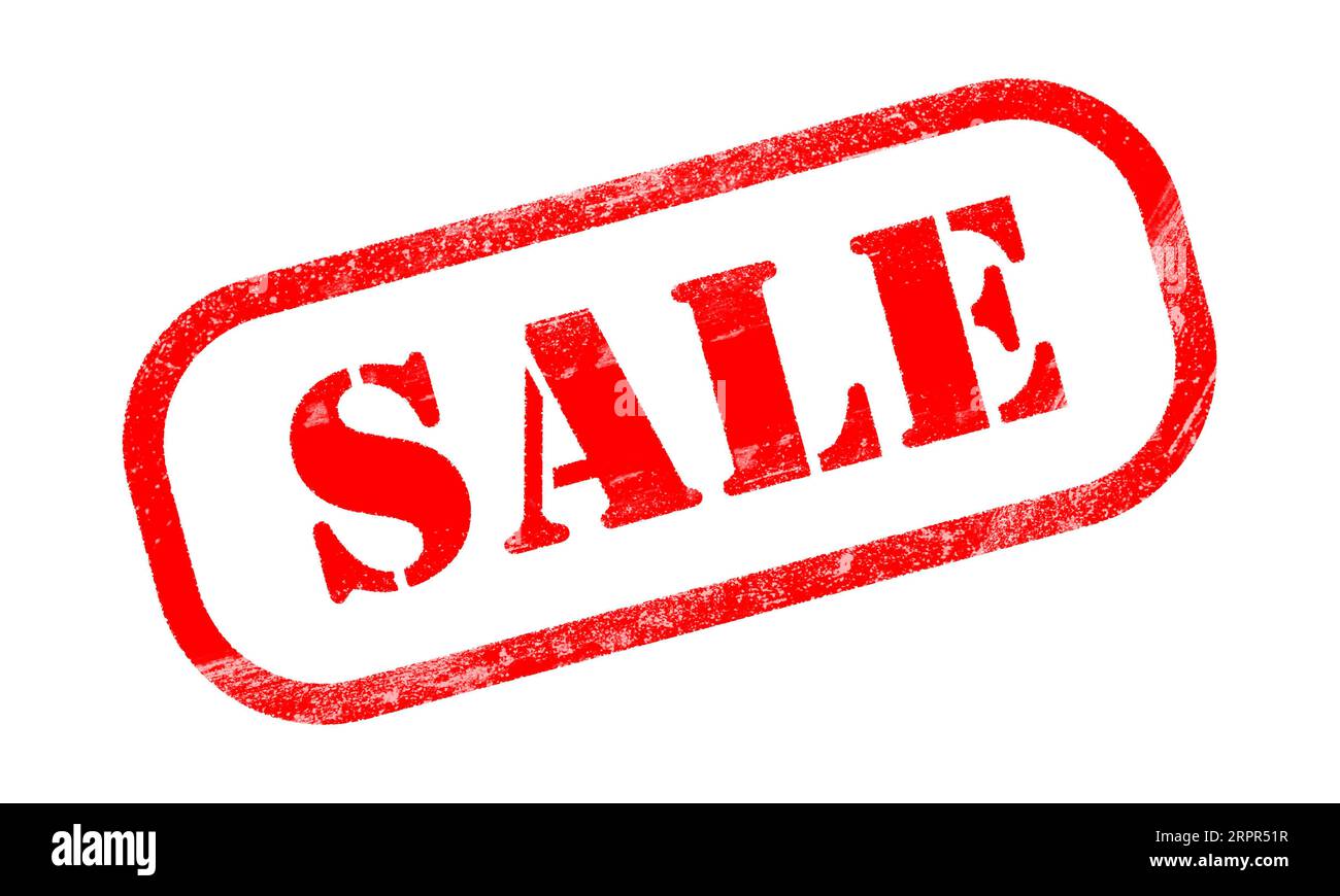 SALE red rubber worn out stamp text on white background Stock Photo - Alamy