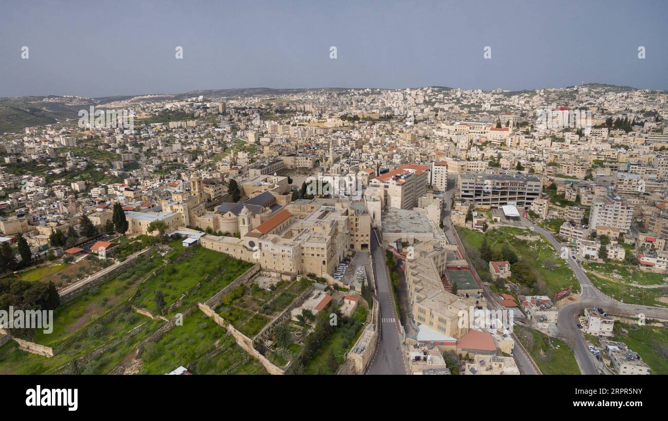 200327 -- BETHLEHEM, March 27, 2020 Xinhua -- Aerial photo taken on ...