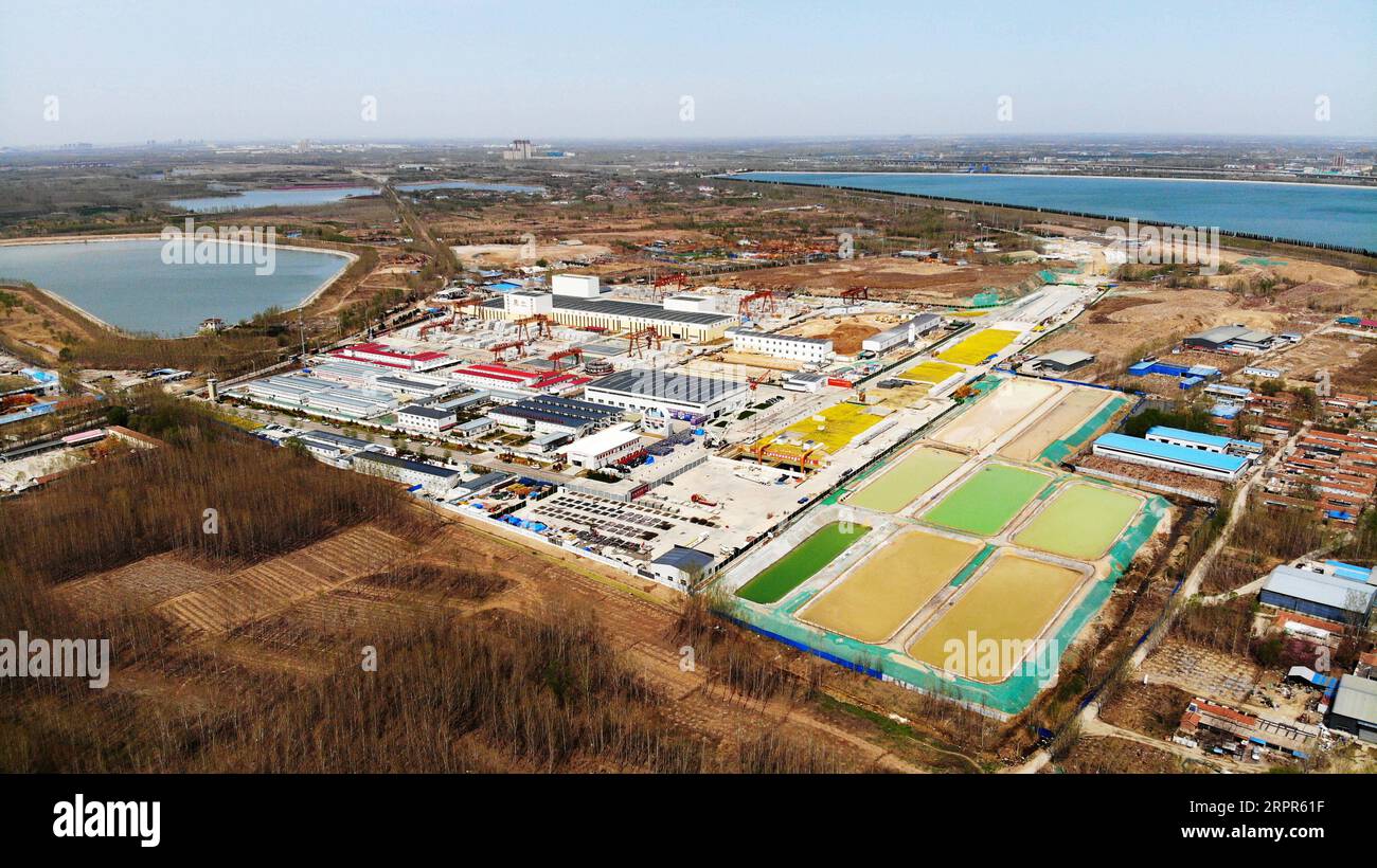 200327 -- JINAN, March 27, 2020 -- Aerial photo shows the construction site of the Yellow River ...