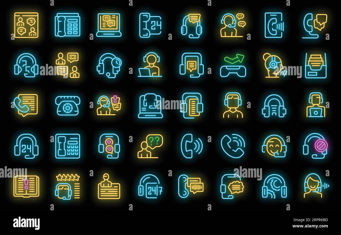 Call a consultant icons set outline vector. Support center. Desk help ...