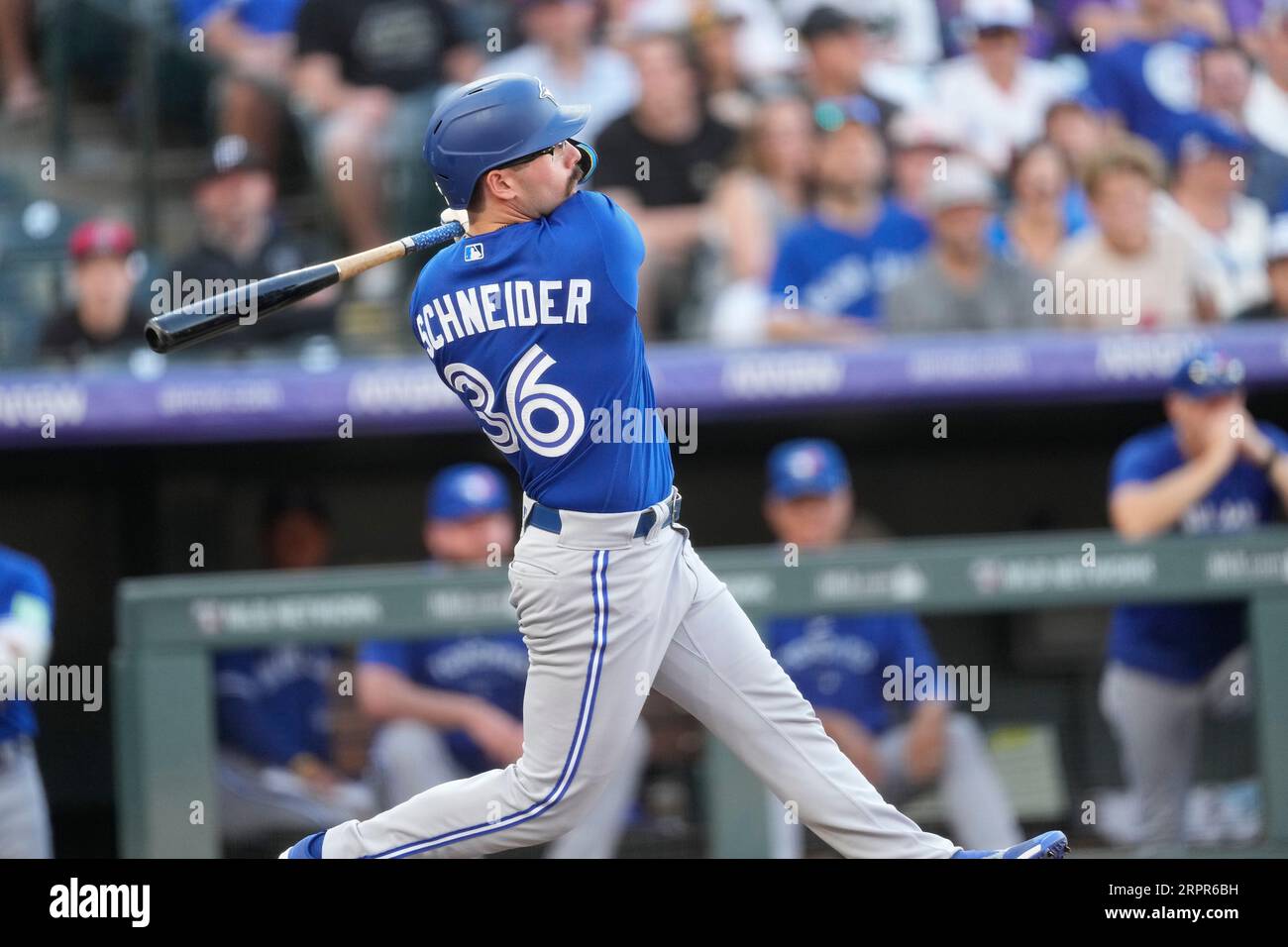 Toronto Blue Jays second baseman Davis Schneider (36) in the first ...