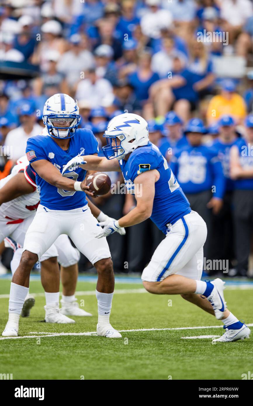 September 02, 2023: Air Force quarterback Zac Larrier (9) hands off to ...