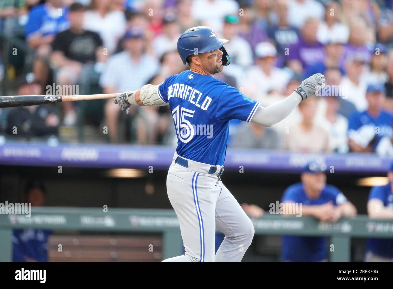Toronto Blue Jays second baseman Whit Merrifield (15) in the first ...