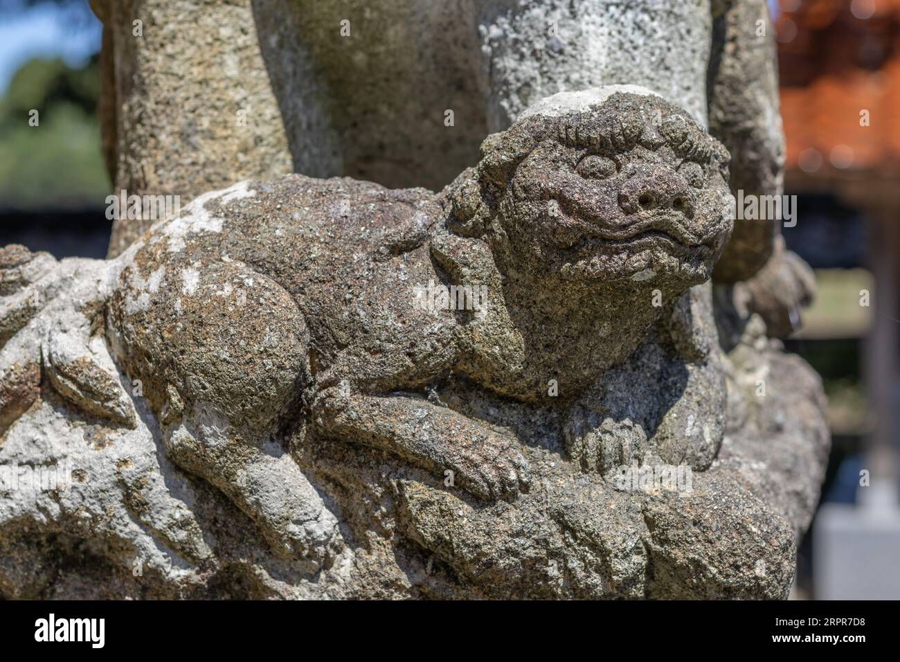 Komainu, or lion-dog cub (public art) at Kashima Shrine, Japan. Komainu ...