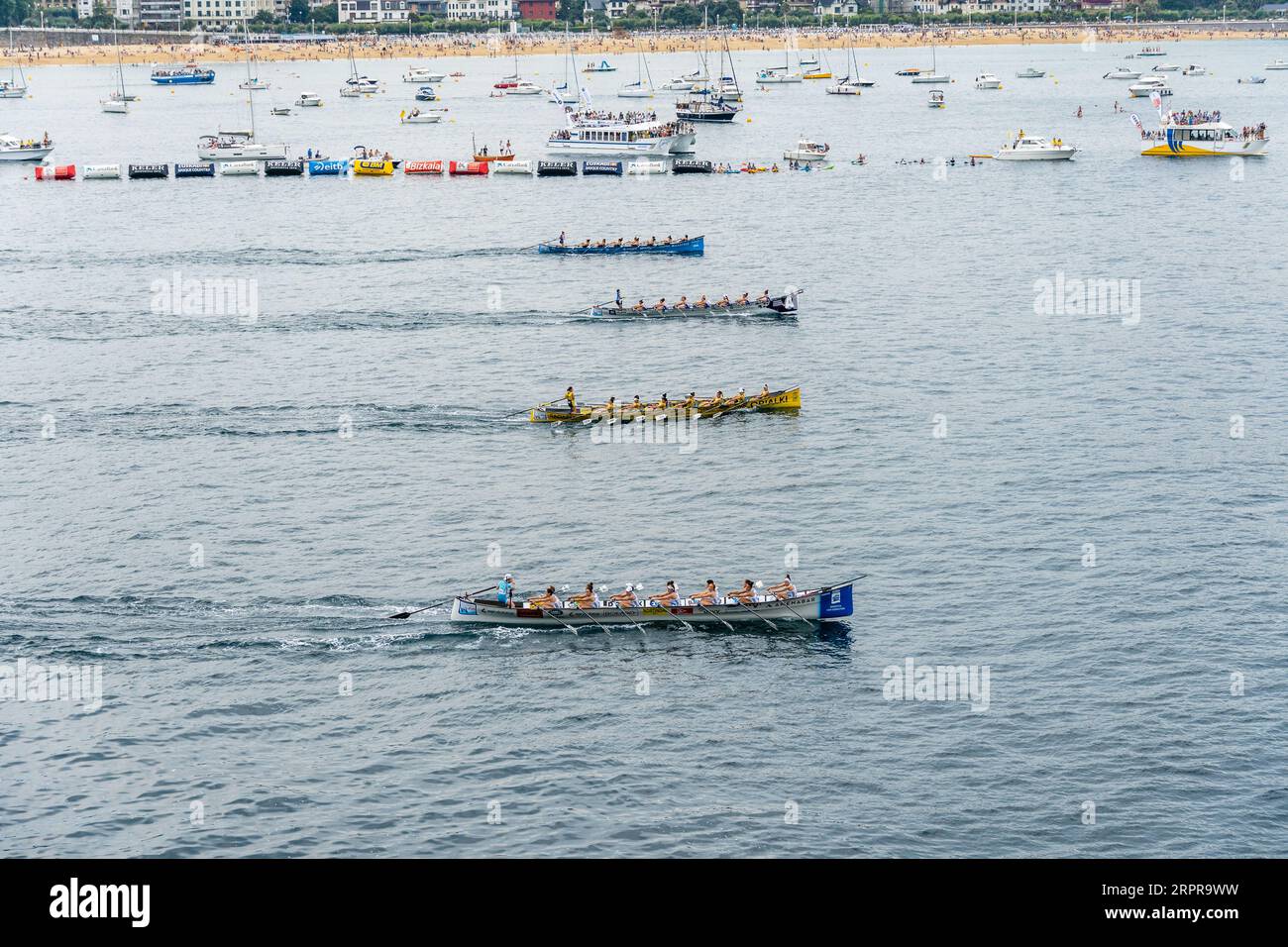San Sebastian, Spain - July 8th, 2023: Trainera rowing boat regatta in ...
