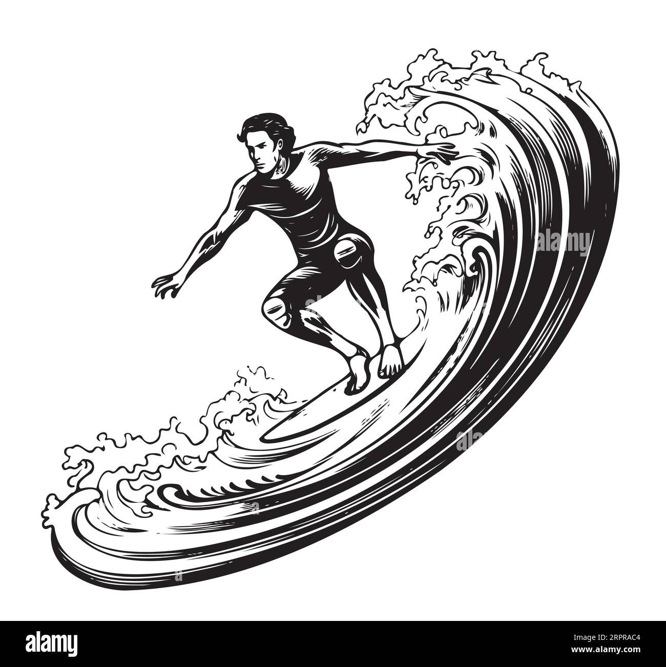 Surfer on the waves sketch hand drawn in graphics Vector illustration ...