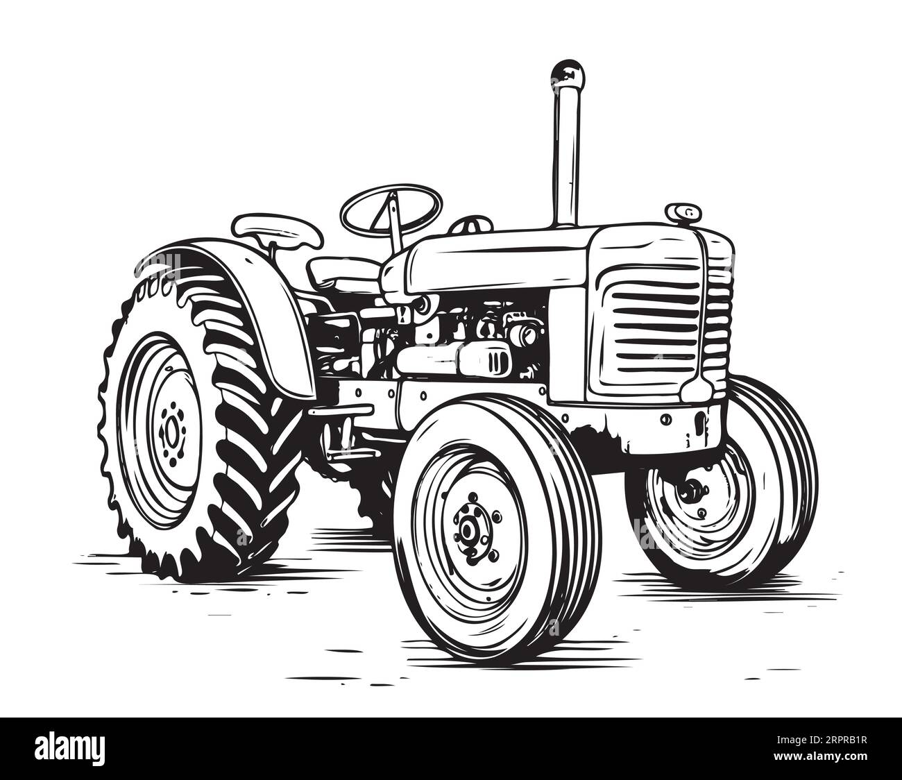 Retro Tractor Sketch Hand Drawn Graphic Farm Transport Vector Stock ...