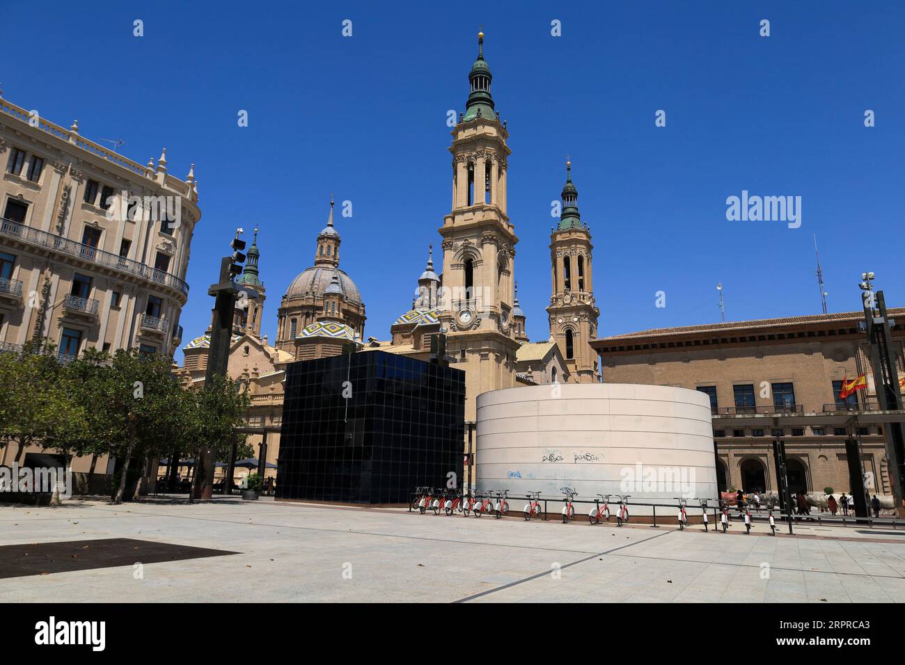 Saragossa, Spain- August 15, 2023: The Plaza of Our Lady of the Pillar ...