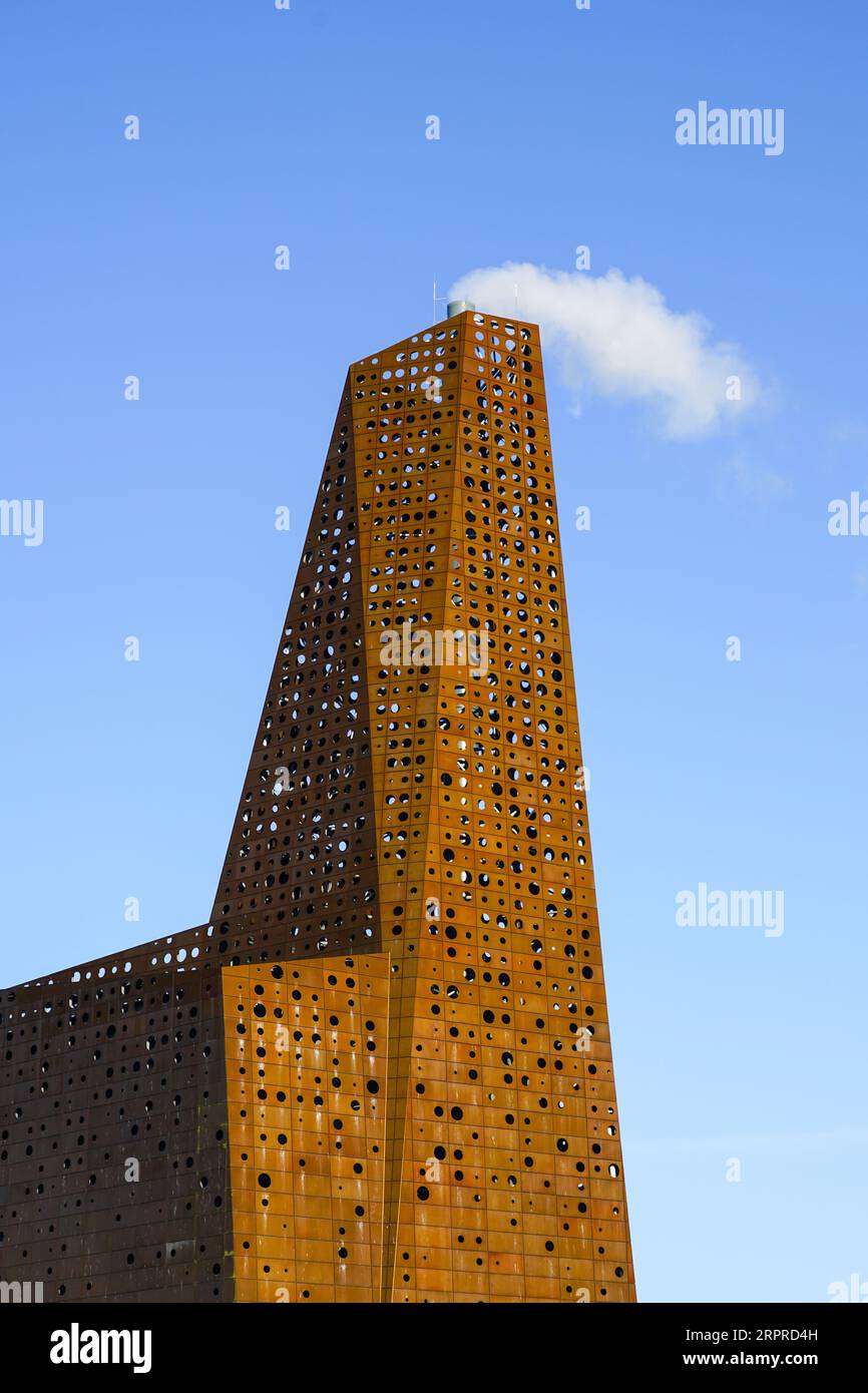 Waste incineration and recycling factory chimney in Roskilde, Denmark ...
