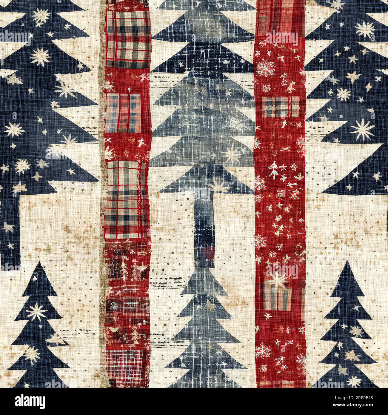 Old-Fashioned christmas tree with primitive hand sewing fabric effect ...