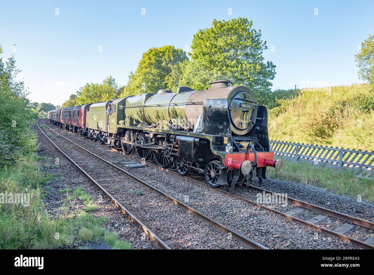Scots Guardsman, steam locomotive 46115 passing through Long Preston on ...