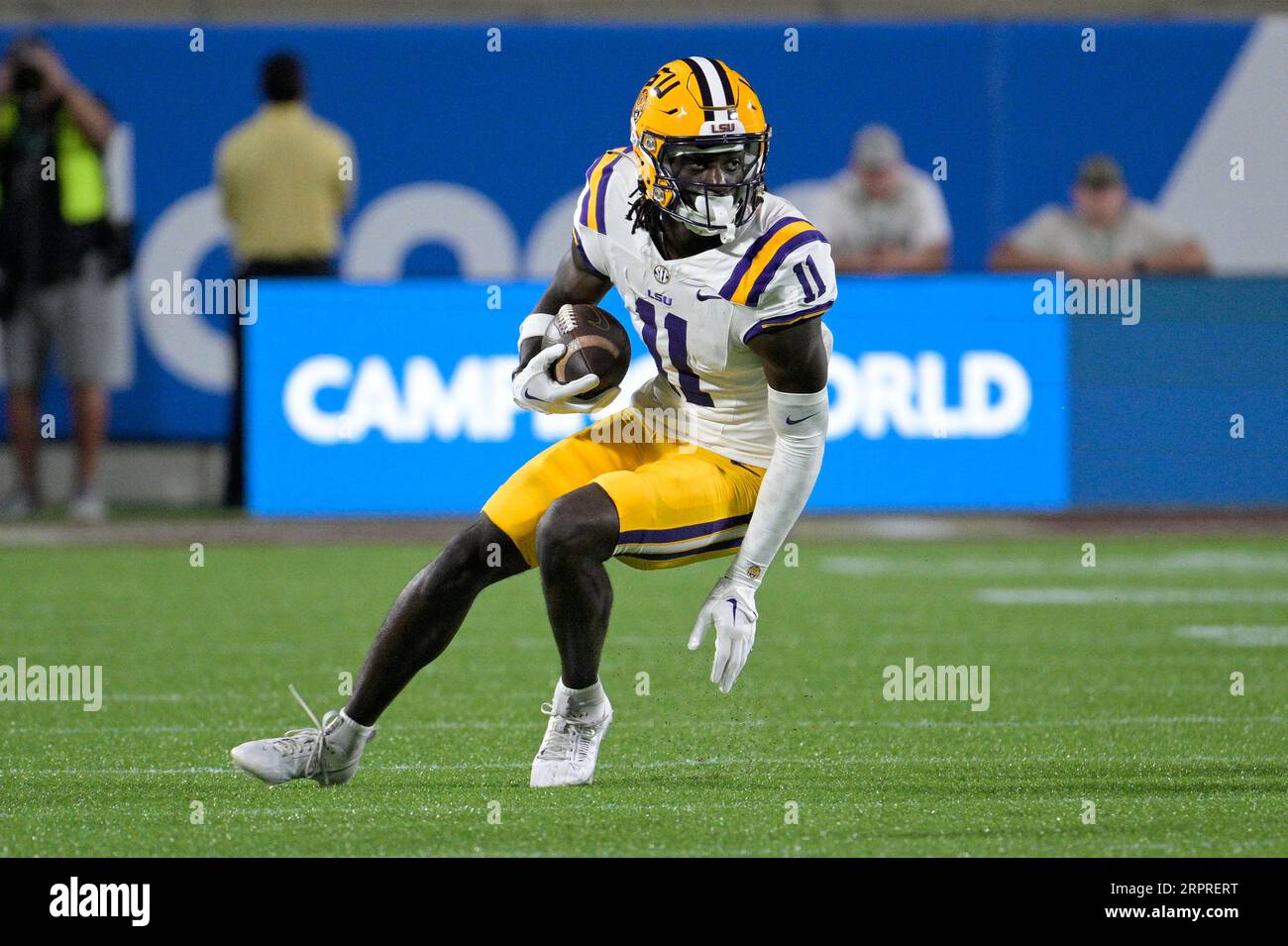LSU wide receiver Brian Thomas Jr. (11) runs after catching a pass ...