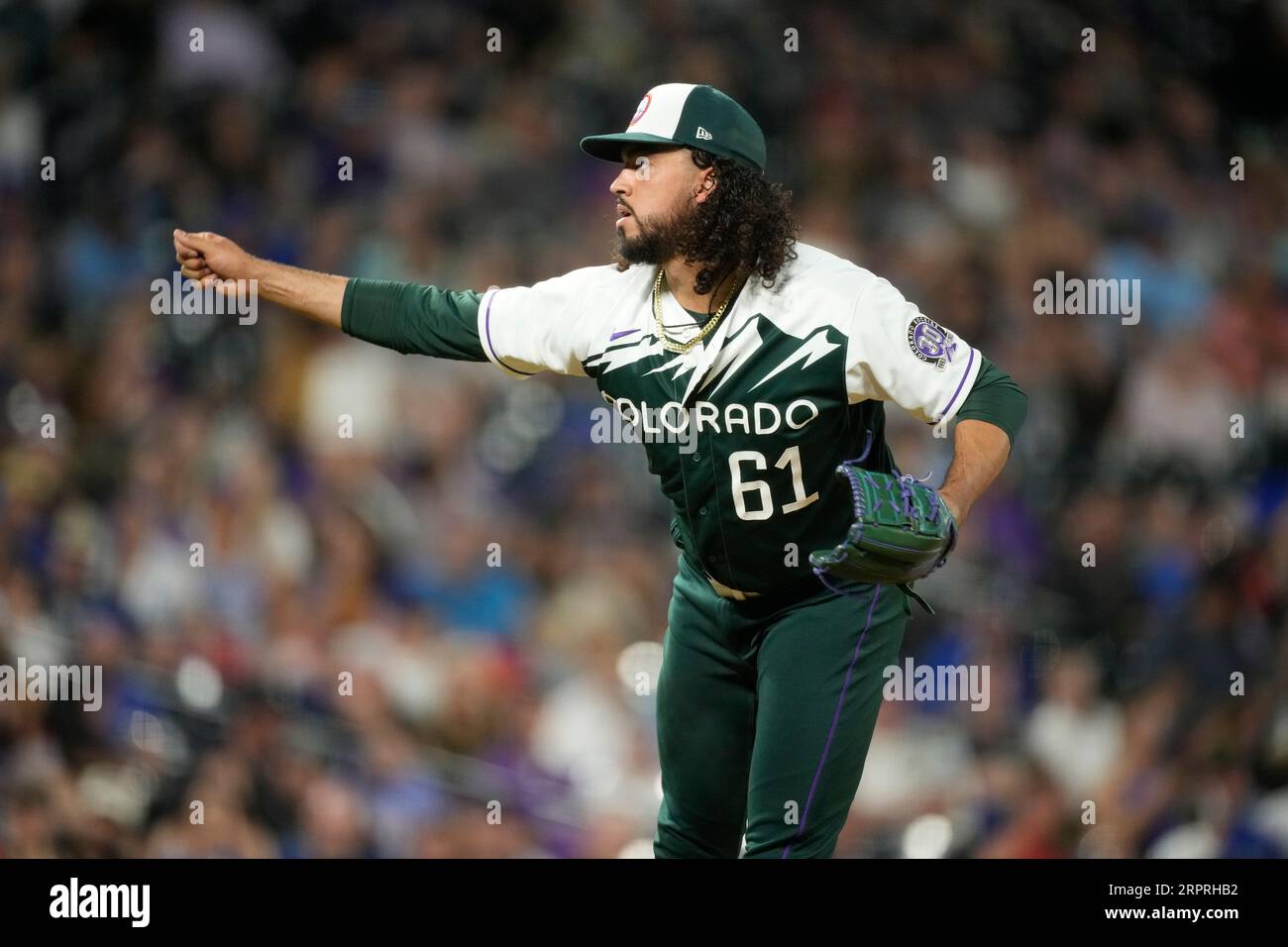 Colorado Rockies relief pitcher Justin Lawrence (61) in the ninth ...