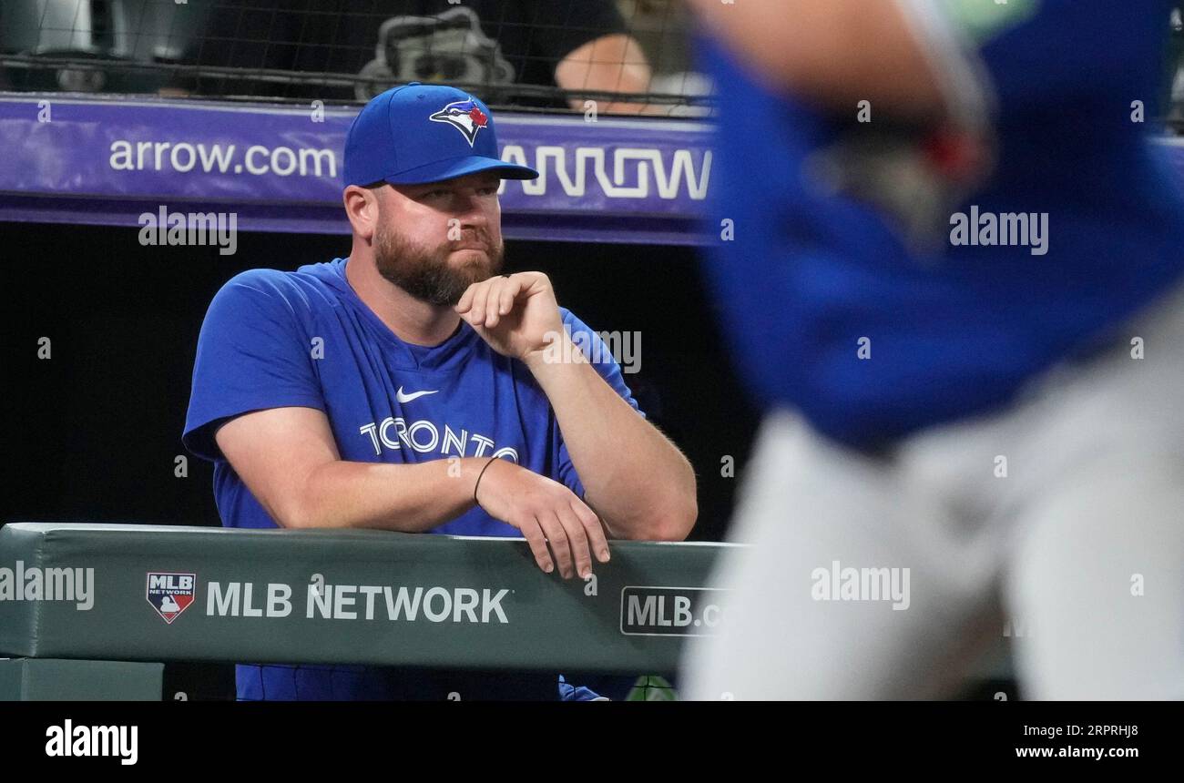 Toronto Blue Jays manager John Schneider (14) in the ninth inning of a ...