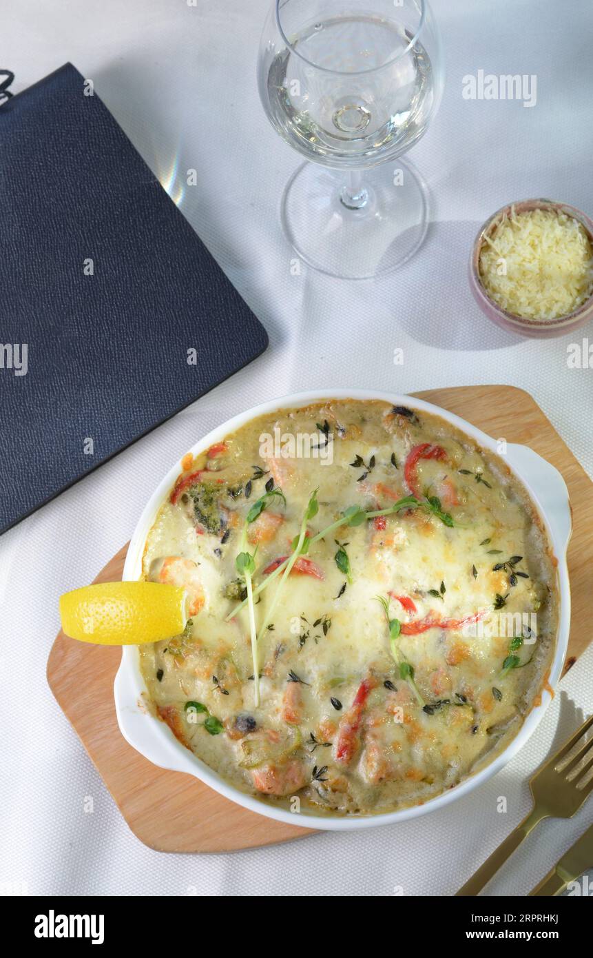 Baked Salmon Fillet in Creamy Sauce with Vegetables, Fish Pie ...