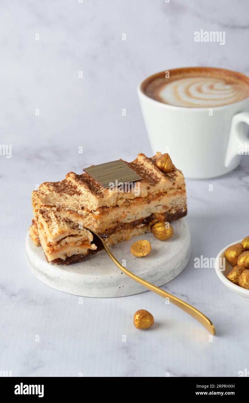 Caramel and Hazelnut Cake, Dacquoise Cake on Bright Background, Tasty ...