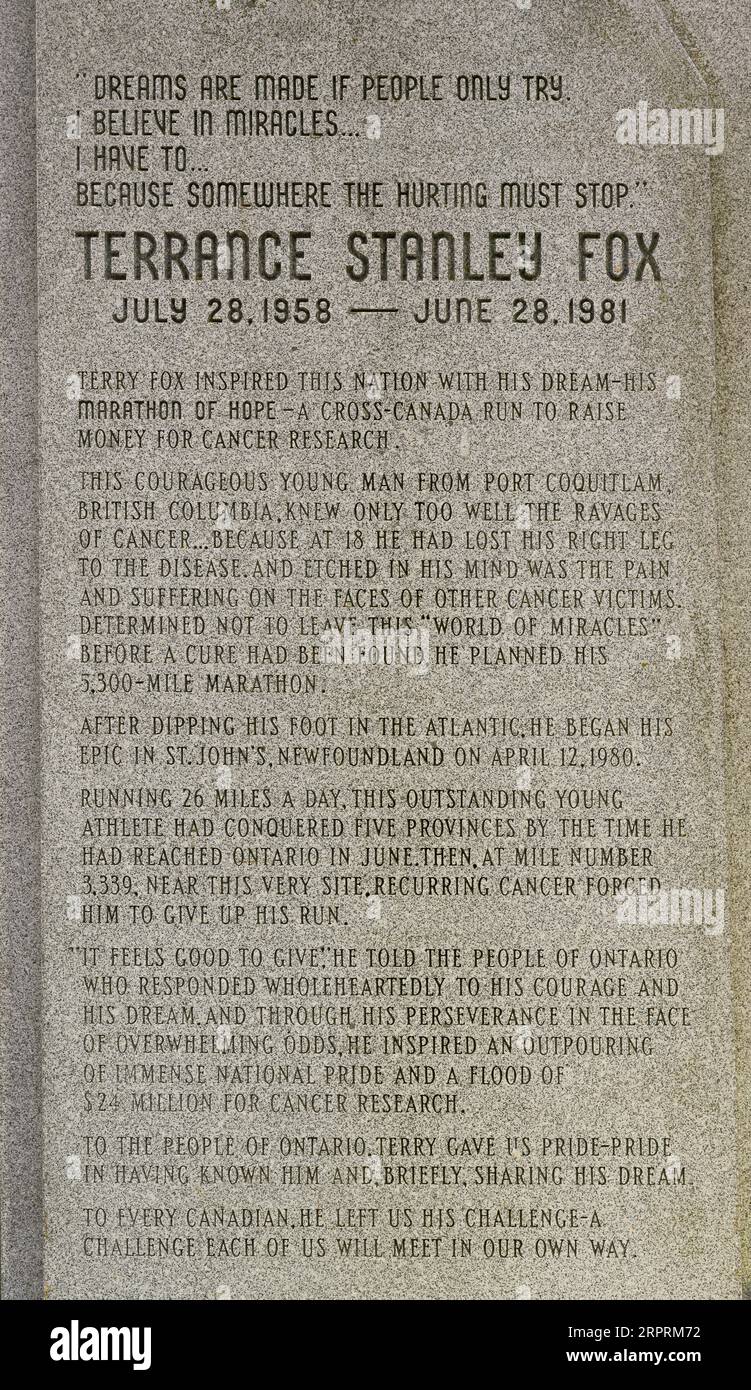 Terry Fox Monument at the Terry Fox Memorial Lookout in Thunder Bay ...