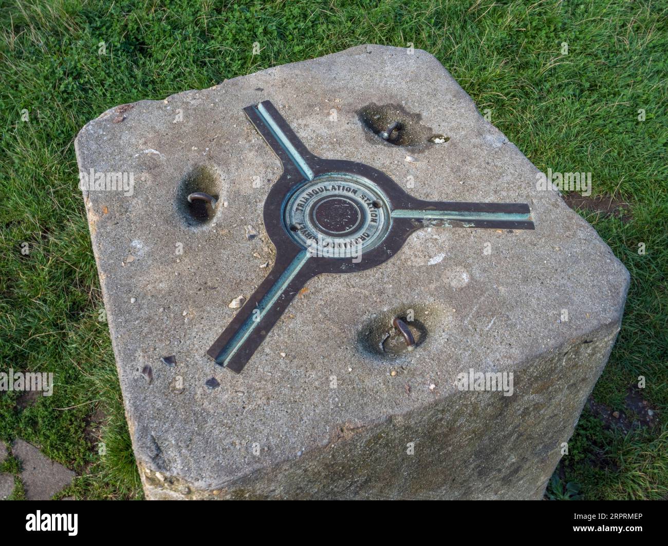 An Ordnance Survey triangulation Station on Ditchling Beacon in Sussex ...