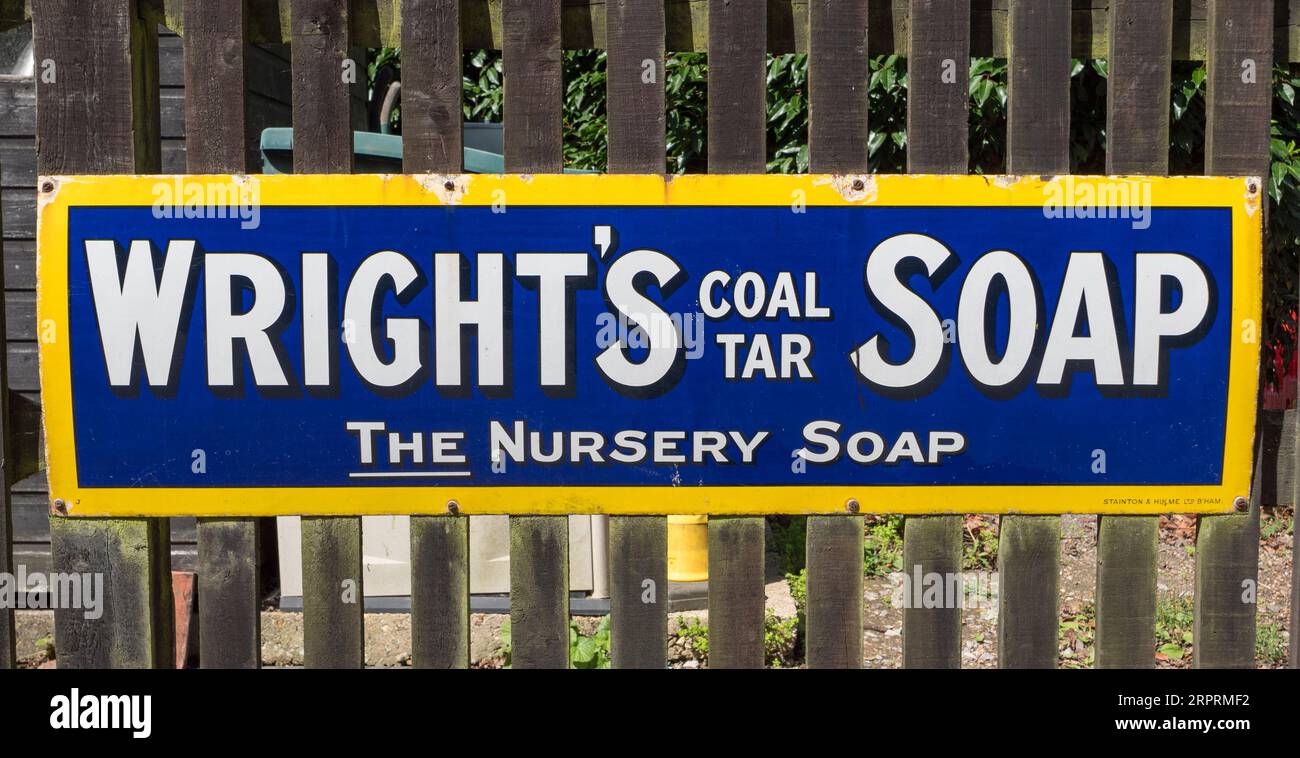Ceramic sign for Wright's Coal Tar Soap (The Nursery Soap) on fencing ...
