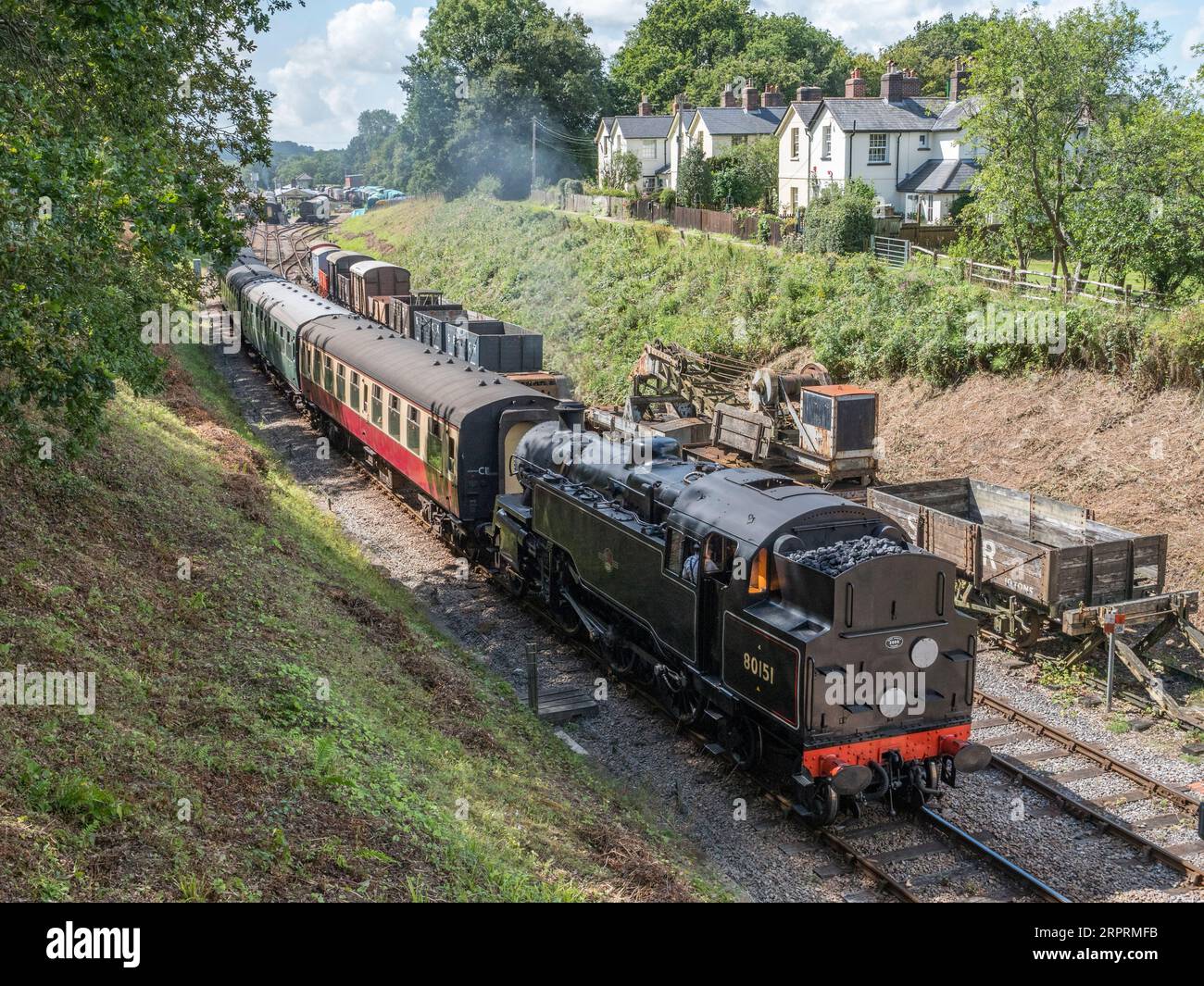A Bluebell Railway steam train departing Horsted Keynes station, West ...