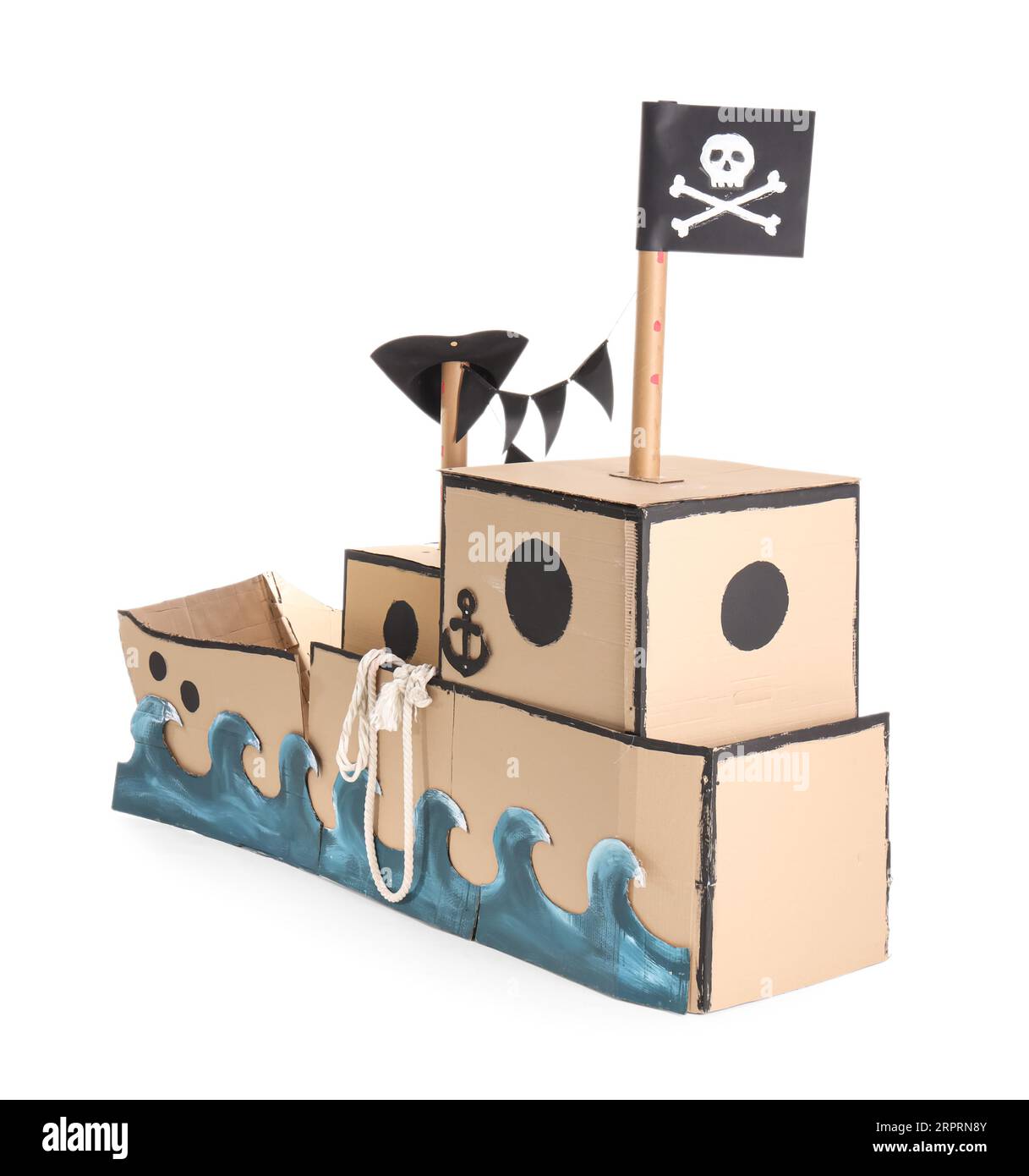 Pirate cardboard ship on white background Stock Photo - Alamy