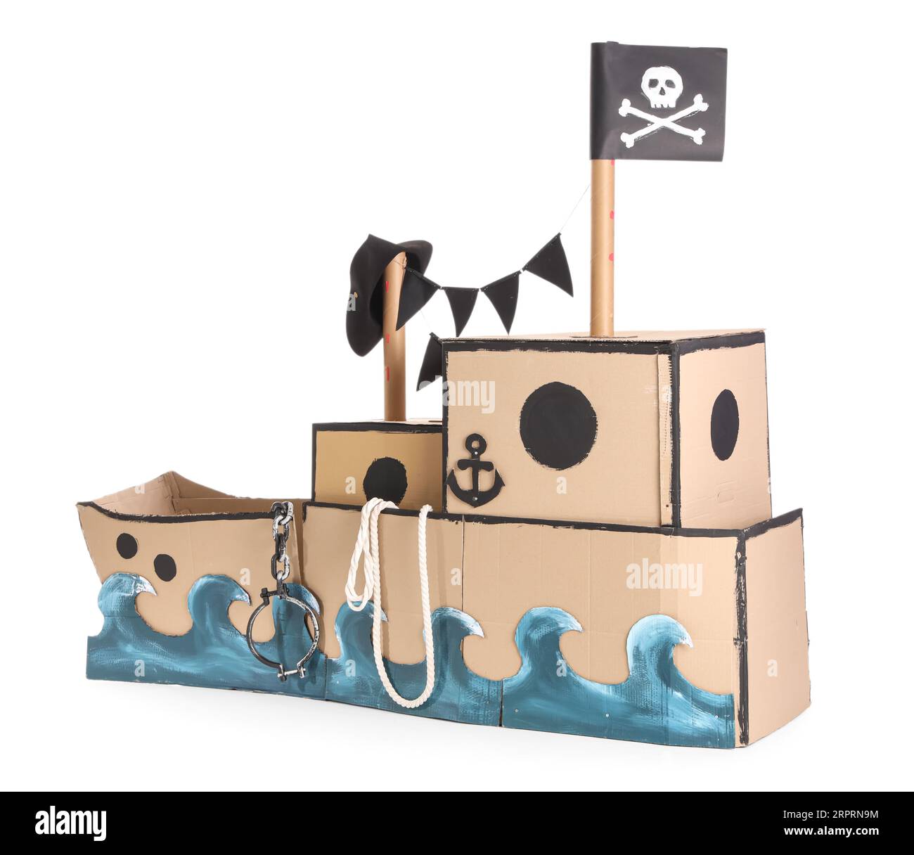 Pirate cardboard ship on white background Stock Photo - Alamy