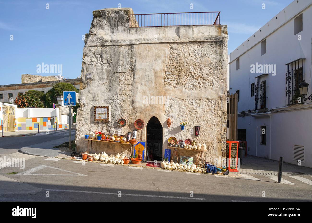 Small moorish style shop selling moorish pottery in Tarifa city walls ...