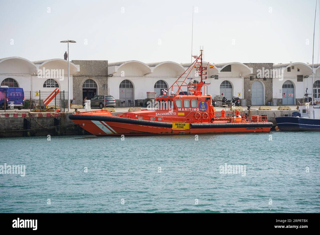 A maritime rescue boat, in the port of Tarifa, Andalusia, Spain Stock ...