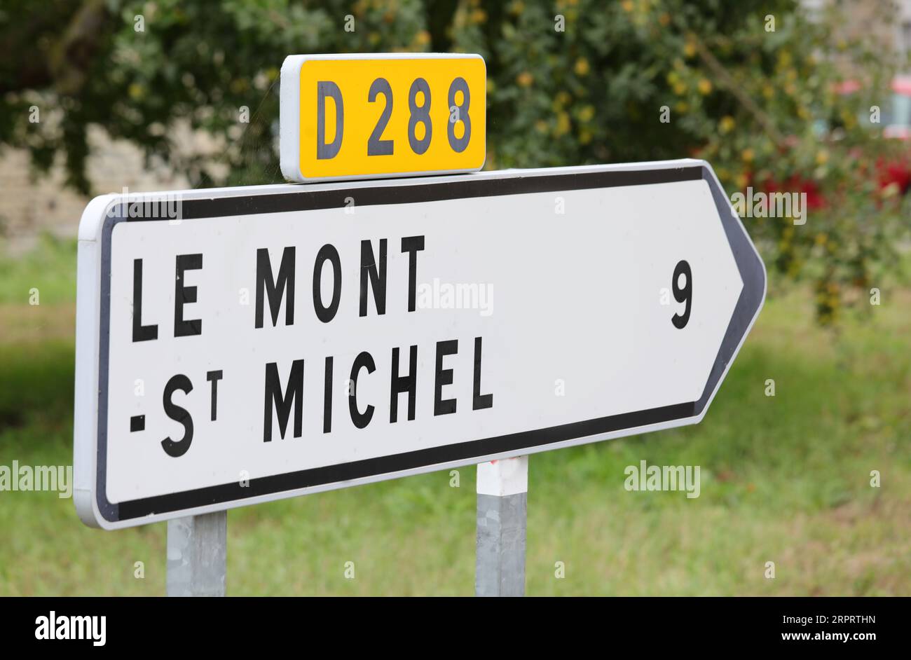 road signs to reach the abbey of Mont Saint Michel in Normandy in ...