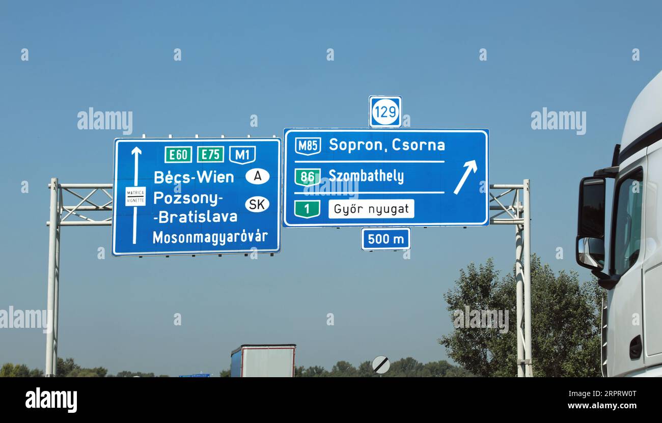 Highway signs in Austria to reach the border and various European place ...