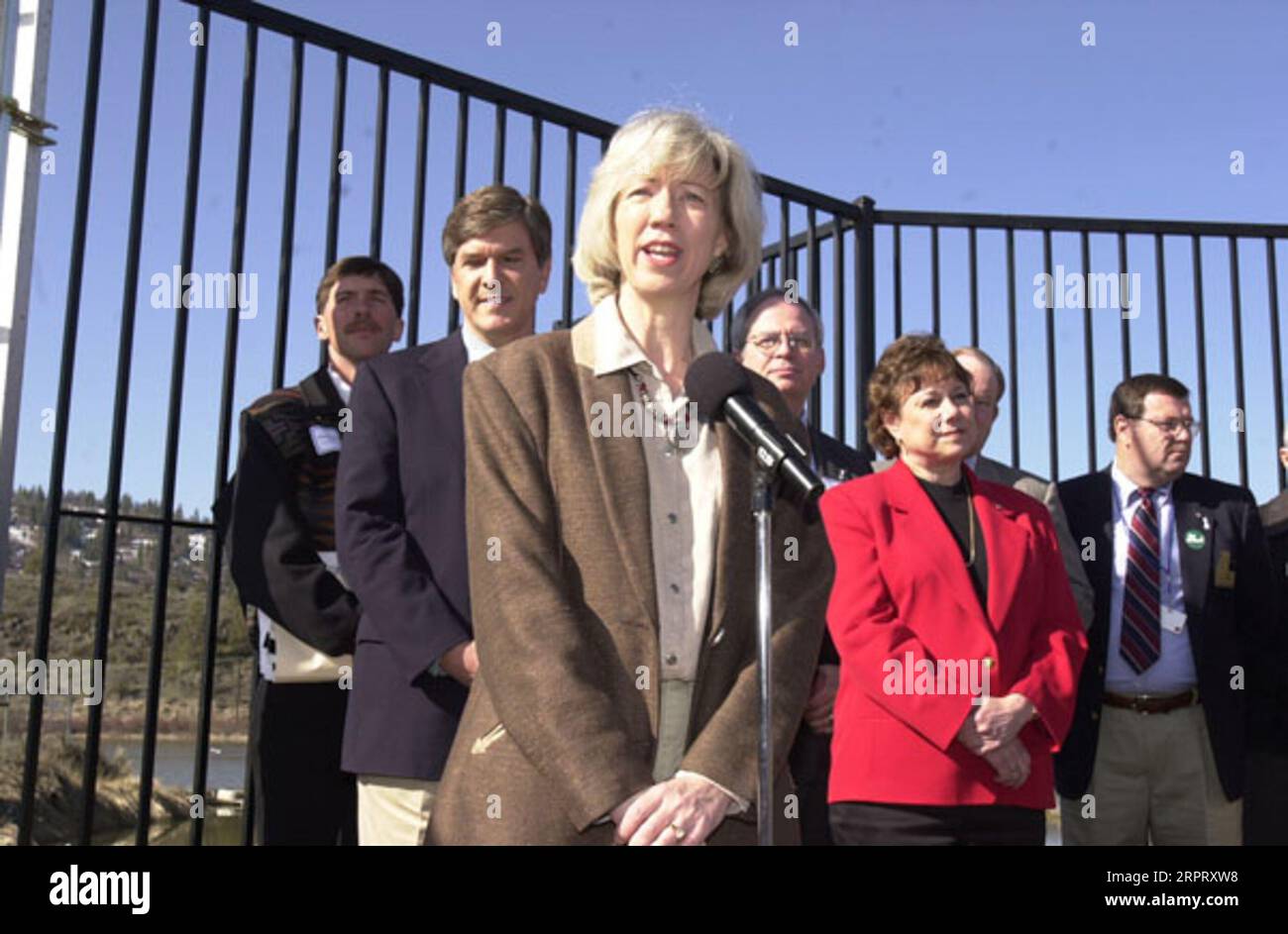 Secretary Gale Norton speaking, with Oregon Senator Gordon Smith to her ...