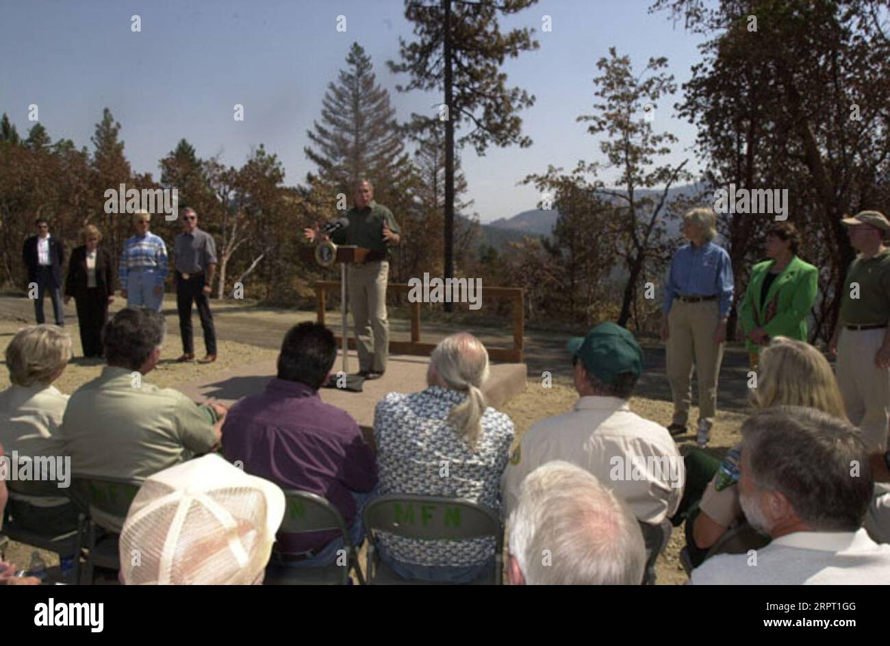 President George Bush announcing Healthy Forests Initiative during ...