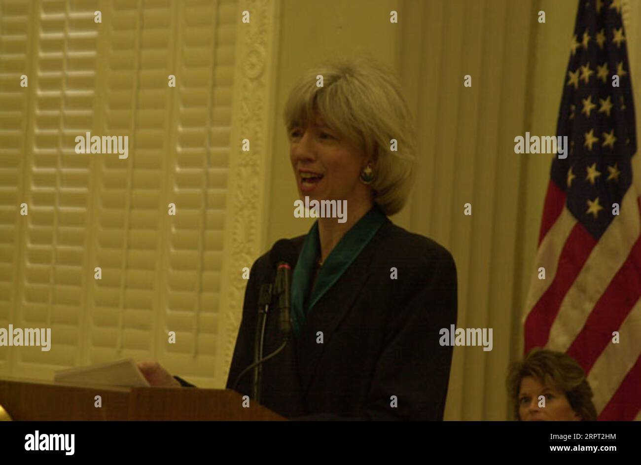 Secretary Gale Norton speaking at the Department of Interior ...