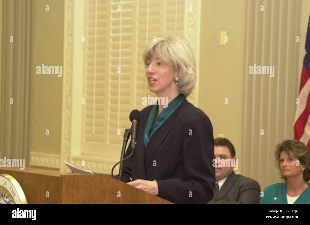 Secretary Gale Norton speaking at the Department of Interior ...