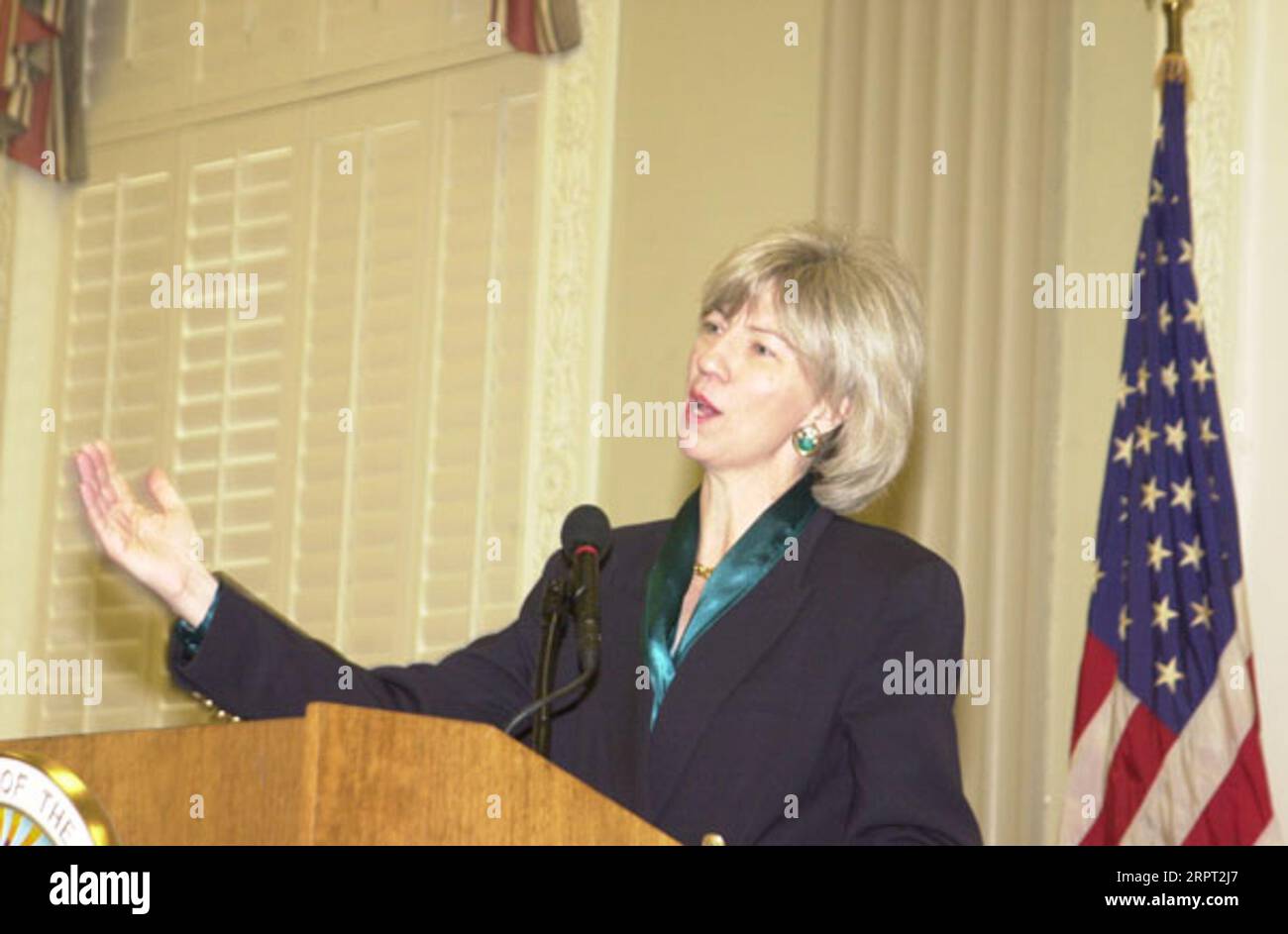 Secretary Gale Norton speaking at the Department of Interior ...