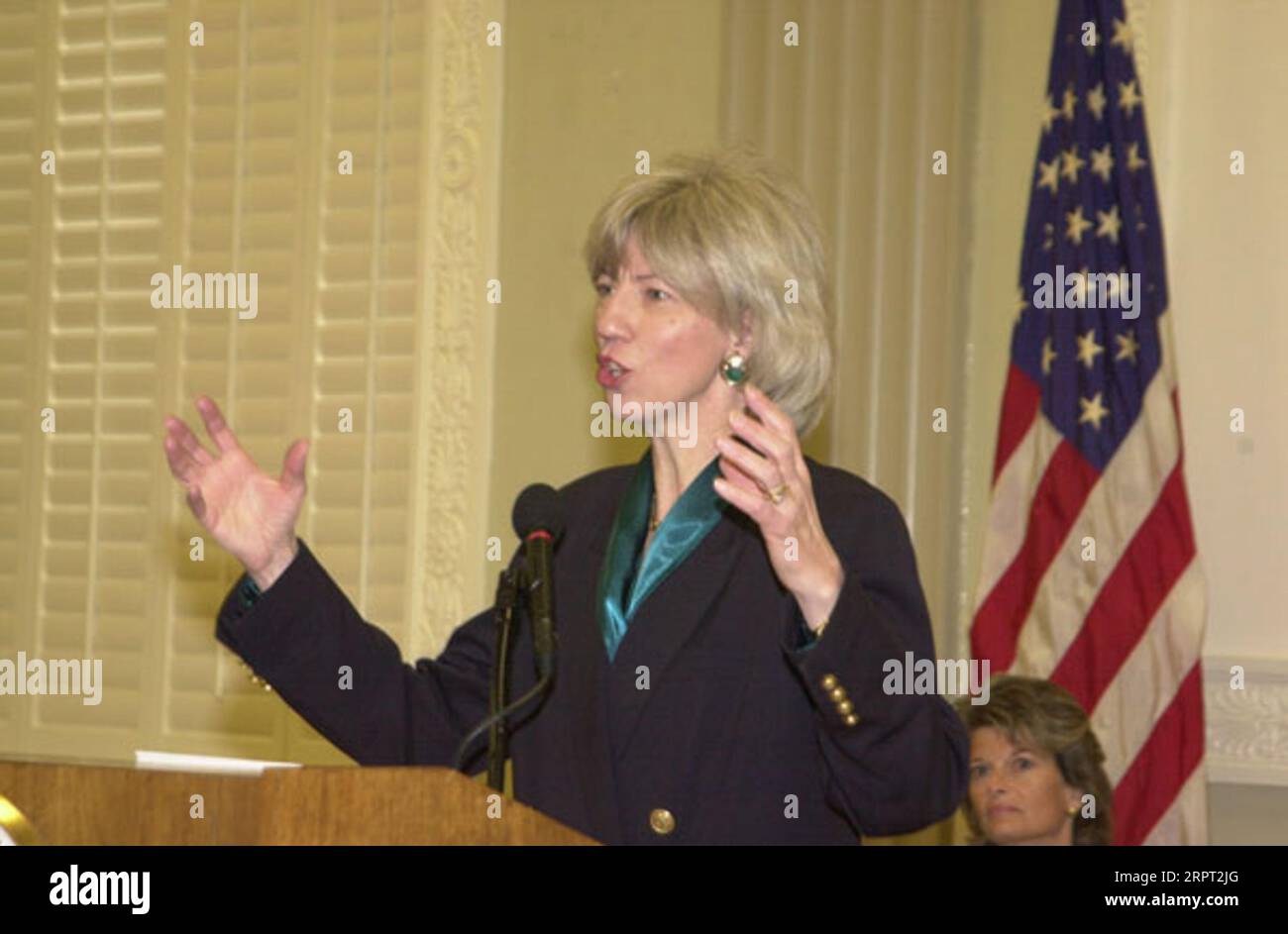 Secretary Gale Norton speaking at the Department of Interior ...