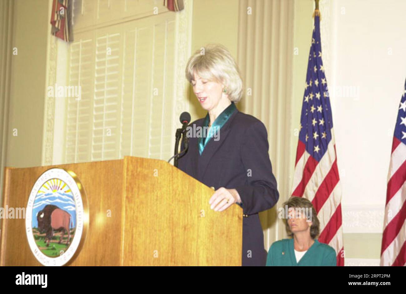 Secretary Gale Norton speaking at the Department of Interior ...