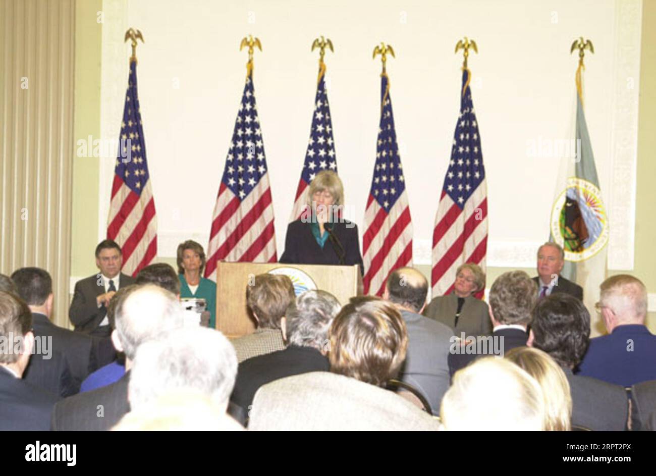 Secretary Gale Norton speaking at the Department of Interior ...