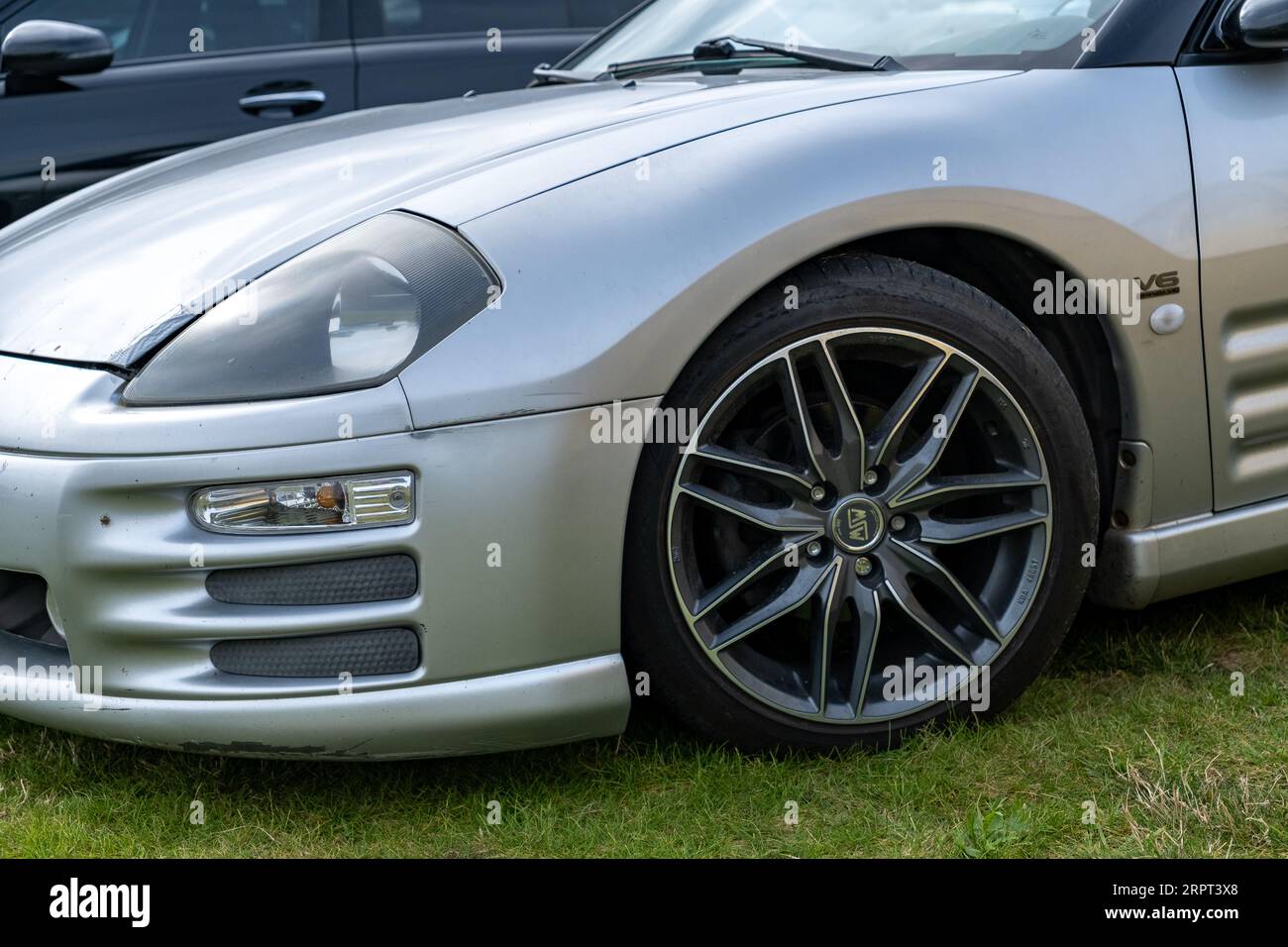 Close up of the front end of a Mitsubishi Eclipse sports car on display ...