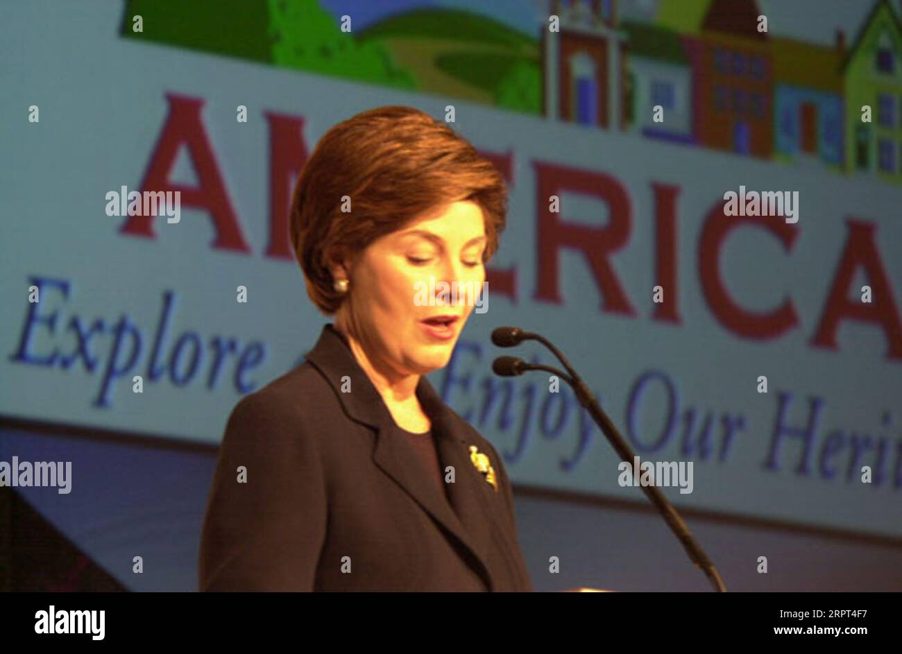 First Lady Laura Bush speaking at Washington, D.C. announcement of the ...