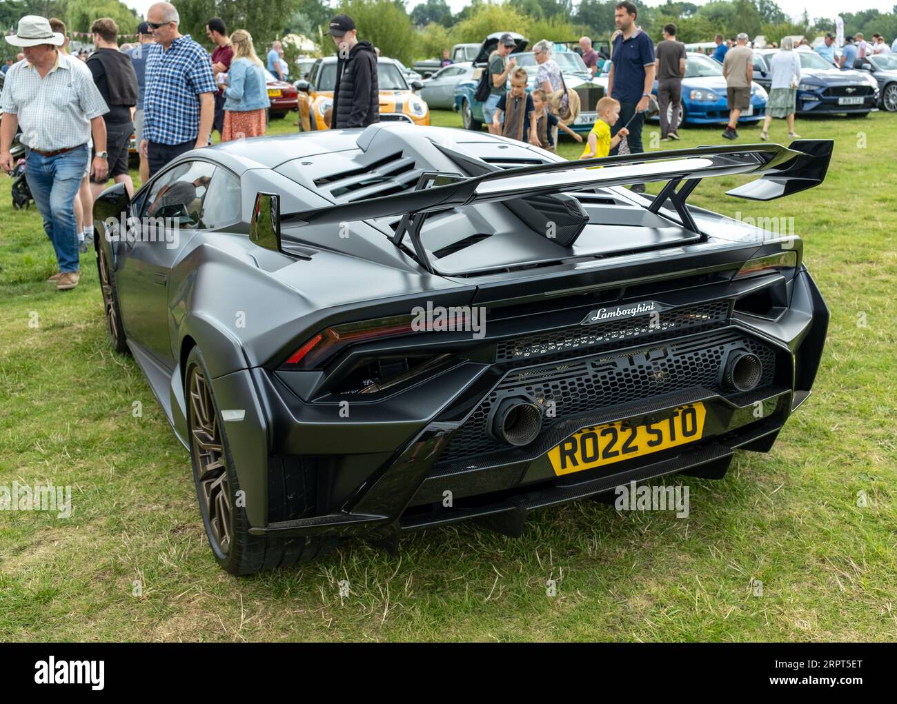 A Lamborghini super car on display at an outdoor super car show held in ...