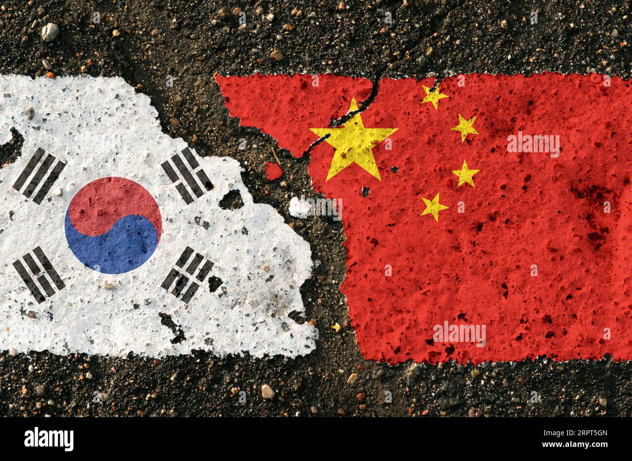 South korea vs china flags hi-res stock photography and images - Alamy