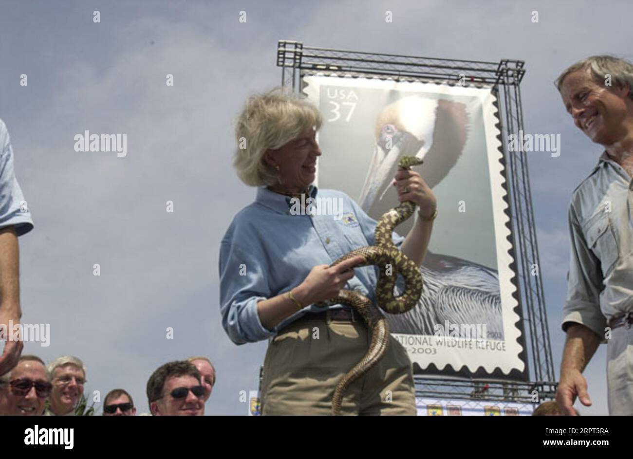 Secretary Gale Norton, center, with snake during wildlife display ...