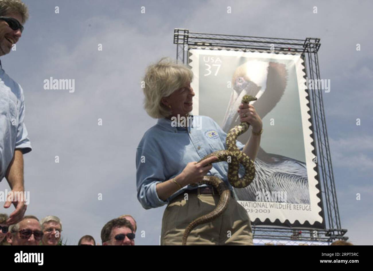 Secretary Gale Norton, right, with snake during wildlife display ...