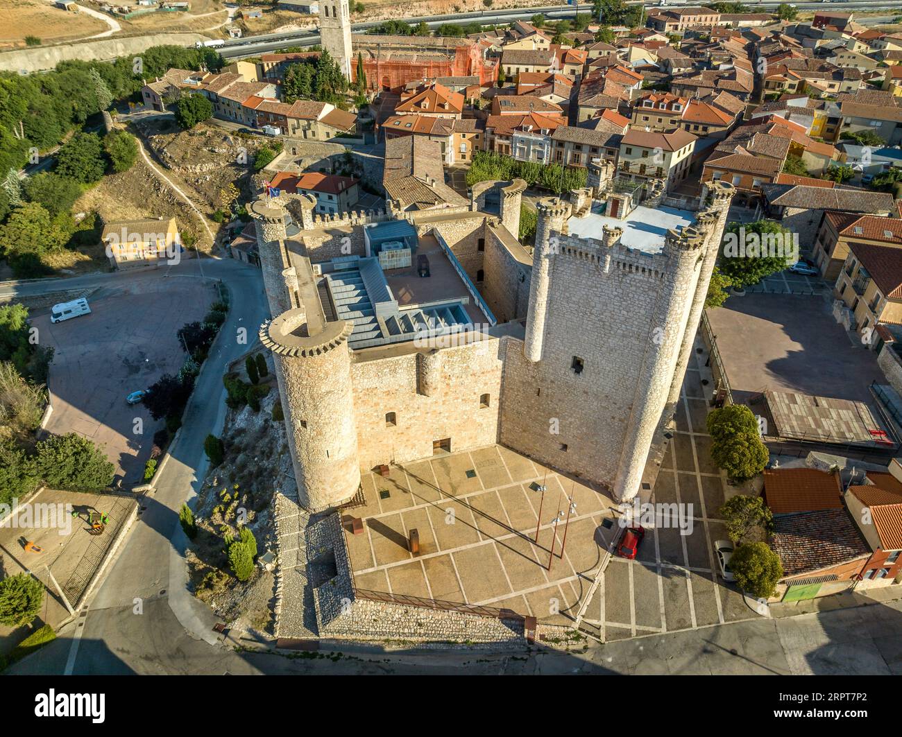 Aerial view of Torija medieval feudal castle in Guadalajara province ...