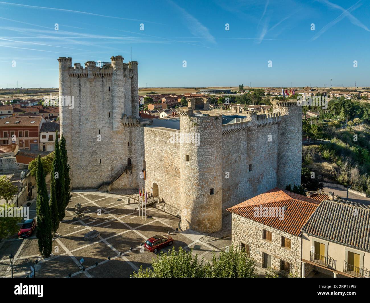 Aerial view of Torija medieval feudal castle in Guadalajara province ...