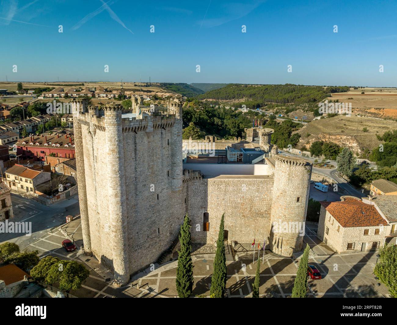 Aerial view of Torija medieval feudal castle in Guadalajara province ...