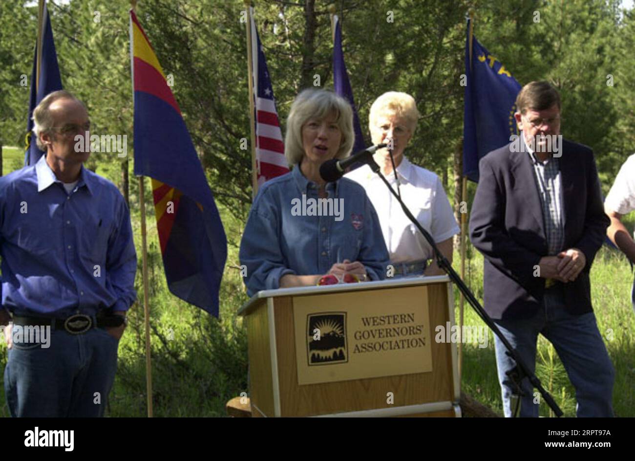 Secretary Gale Norton speaking, with Idaho Governor Dirk Kempthorne ...